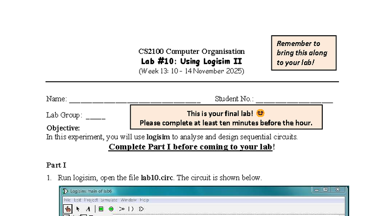 CS2100 Final Lab: Logisim II Practical Questions (Week 13) - Studocu