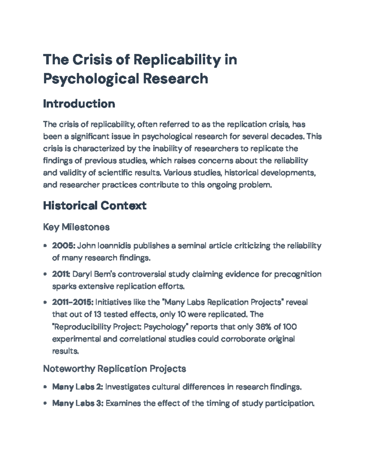 PSY 310: The Replication Crisis in Psychological Research Overview ...
