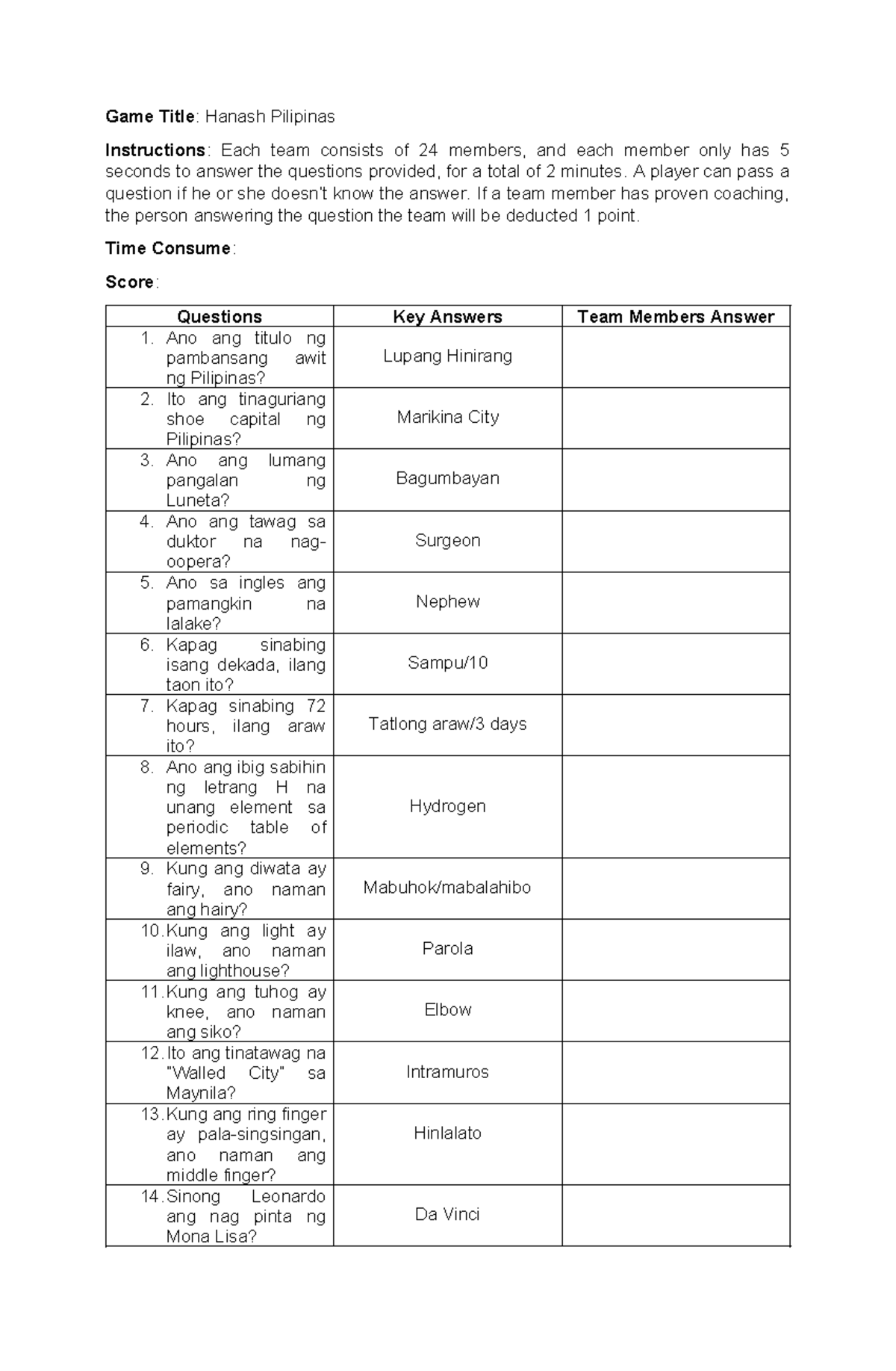 Hanash Pilipinas Game Instructions & Q&A Guide - Studocu
