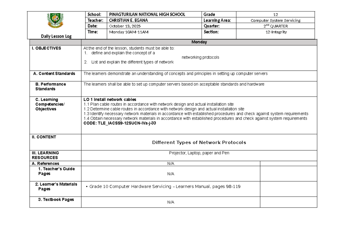 DLL CSS12 2nd Quarter Lesson on Network Protocols - Studocu