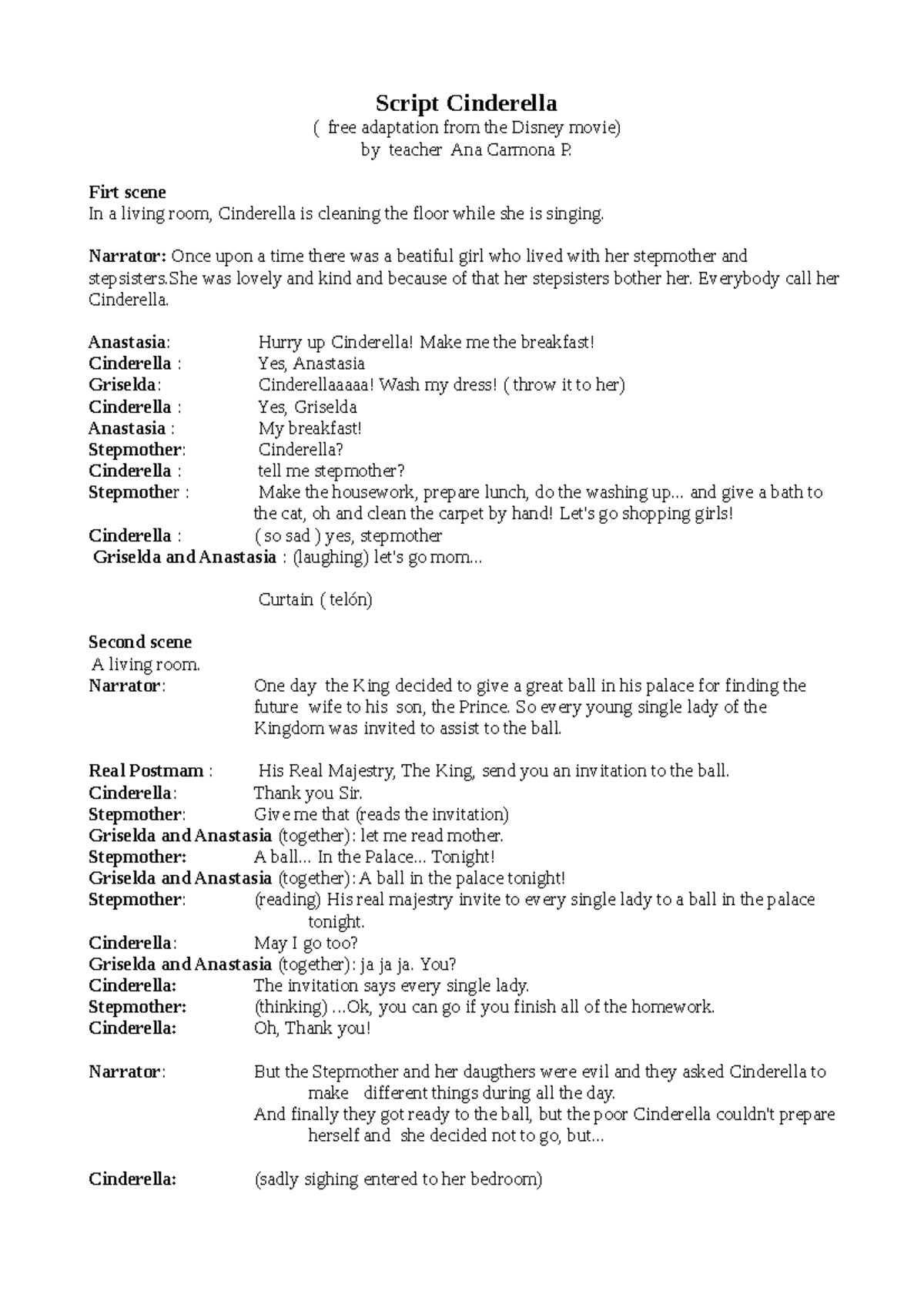 Cinderella Script Adaptation (Course Code: 640755) - Studocu