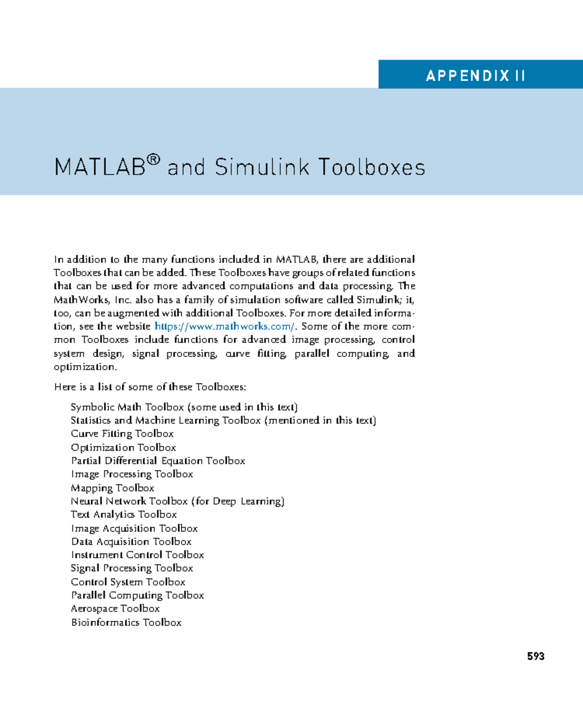 Appendix-II- Matlab-and-Simulink-Toolboxes 2019 Matlab - A P P E N D I X I I MATLAB ® and ...