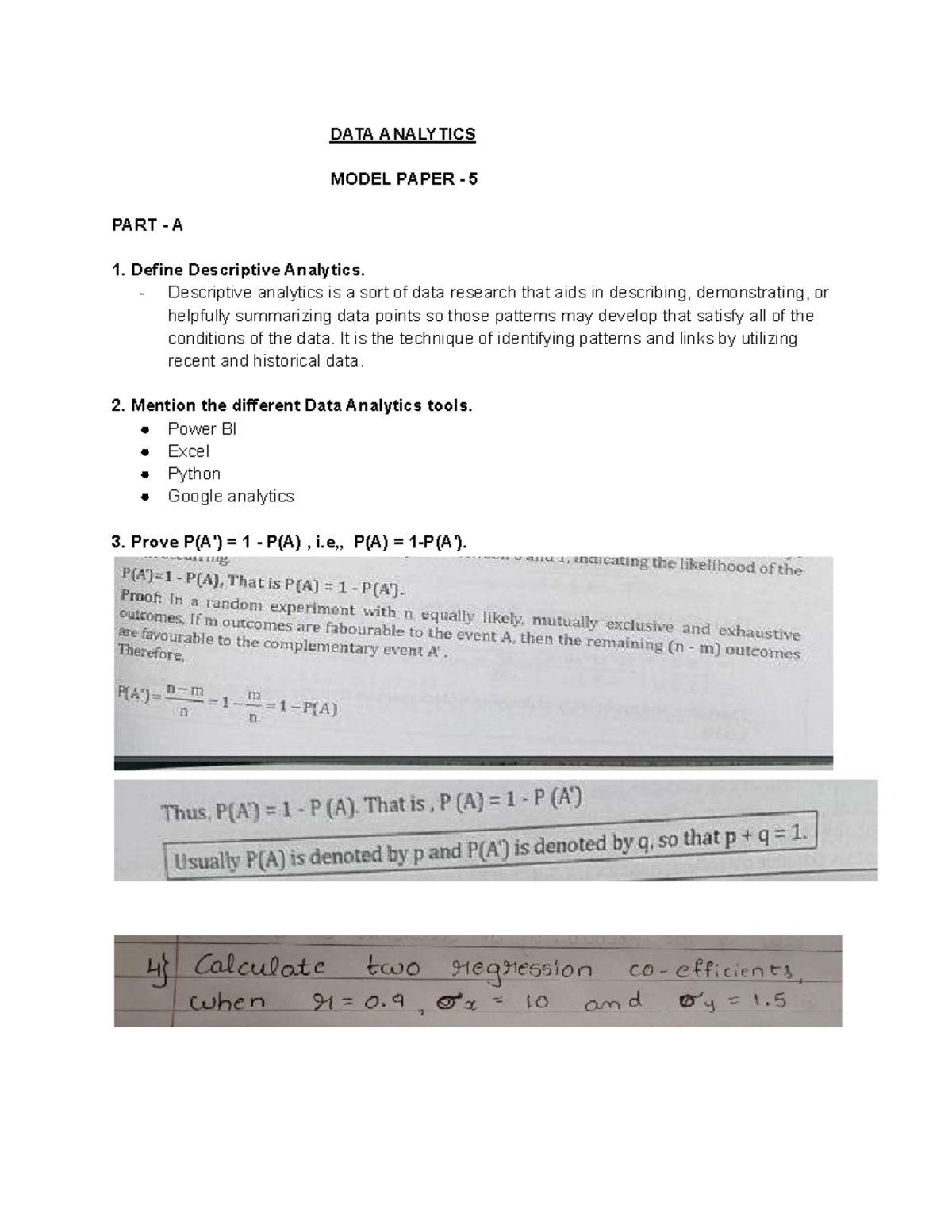 DA - MP(5) - Data Analytics Model Paper Overview and Key Concepts - Studocu