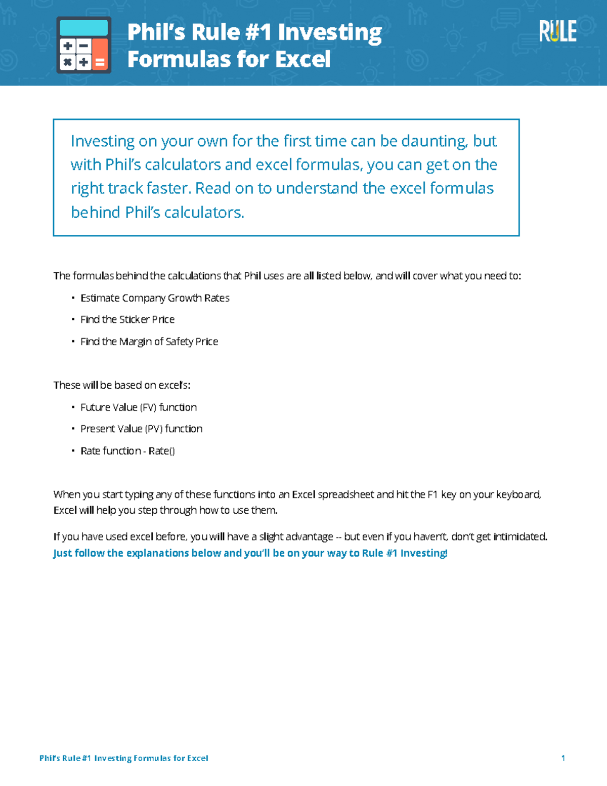 Excel Formulas for Rule Investing: Growth, EPS & Sticker Price - Studocu
