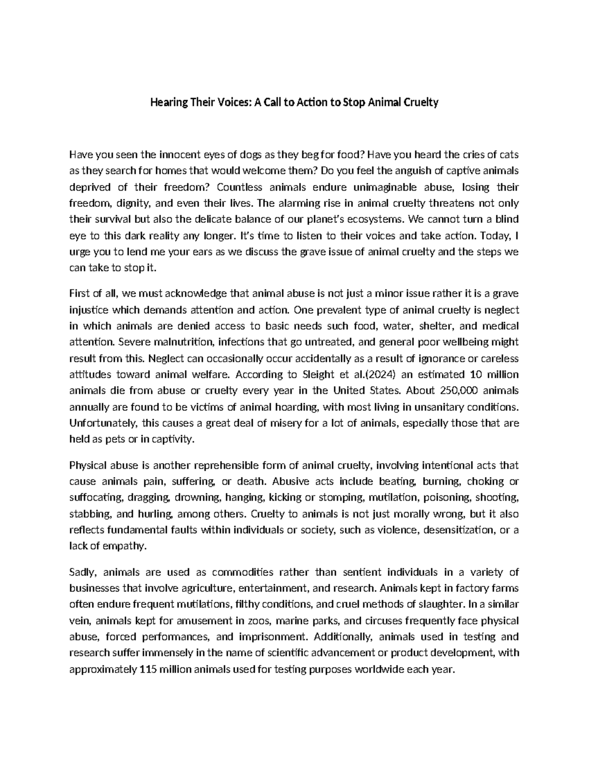 GE 5 Speech - Hearing Their Voices: A Call to Action to Stop Animal ...