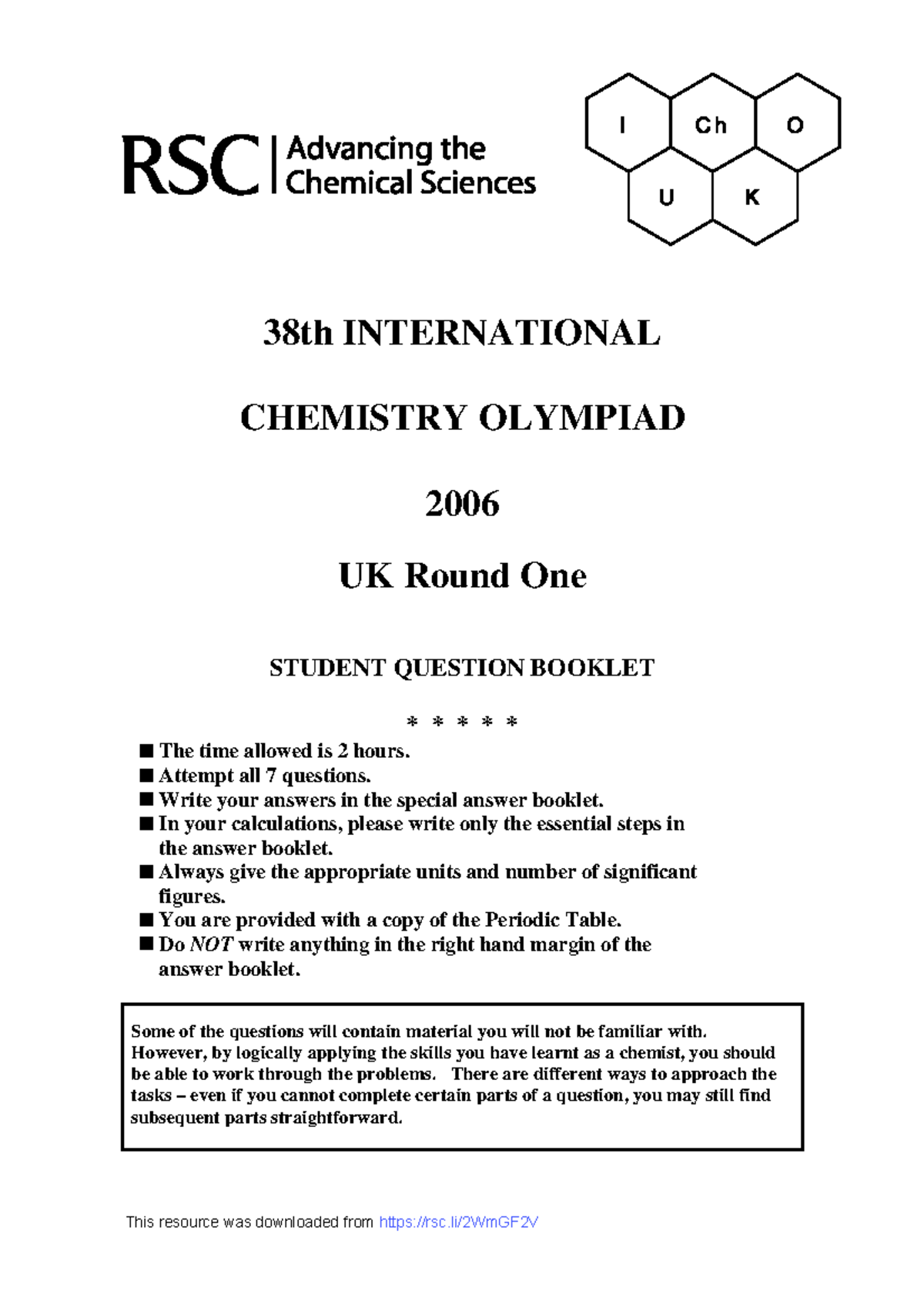 UKCHO 2006: International Chemistry Olympiad Student Question Booklet ...