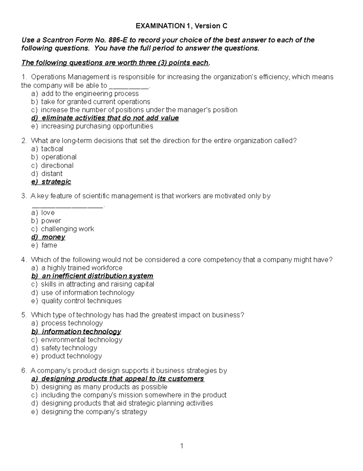 OPM 101 - Exam 1 Preparation Guide for Operations Management - Studocu