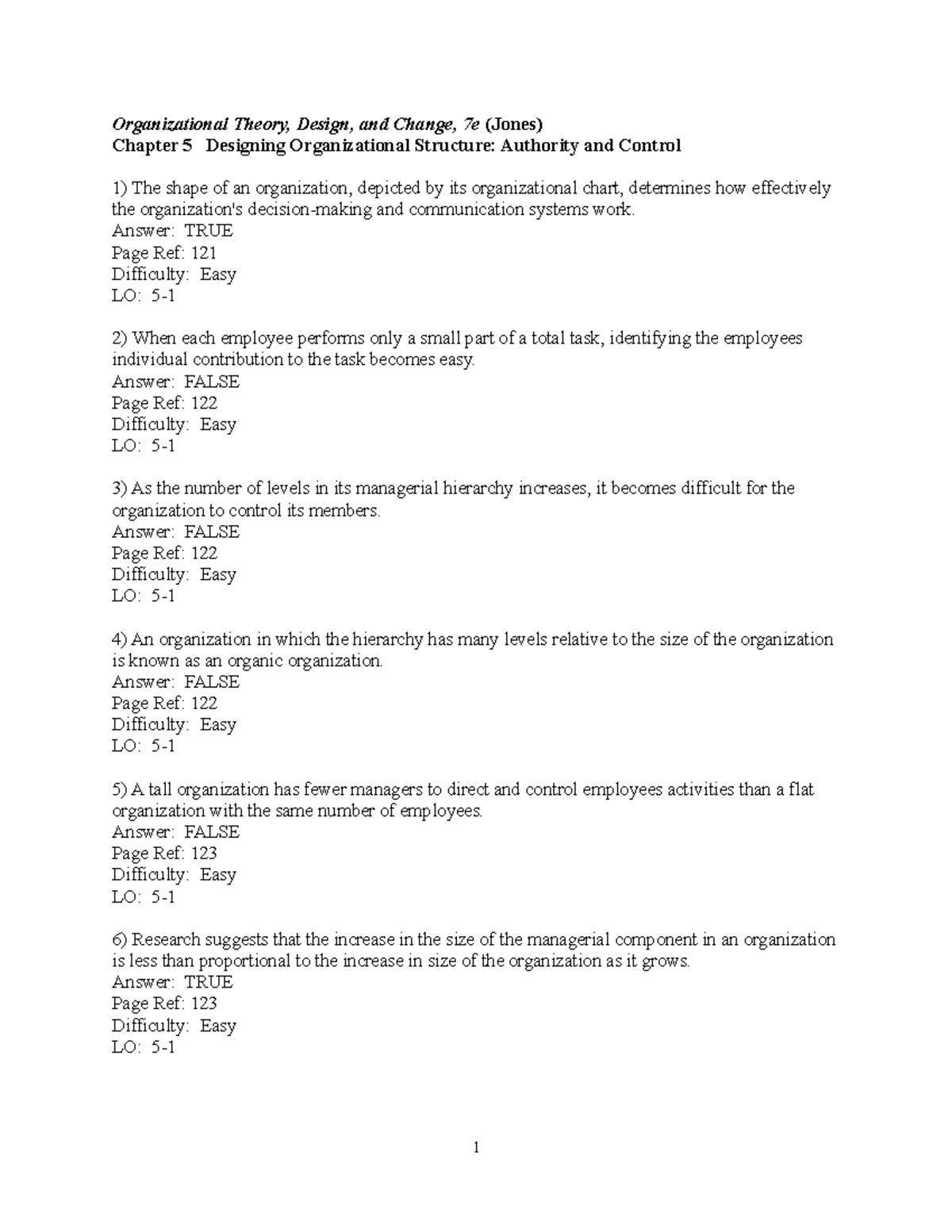 Chapter 5 Test Bank: Organizational Structure and Design (Course Code ...
