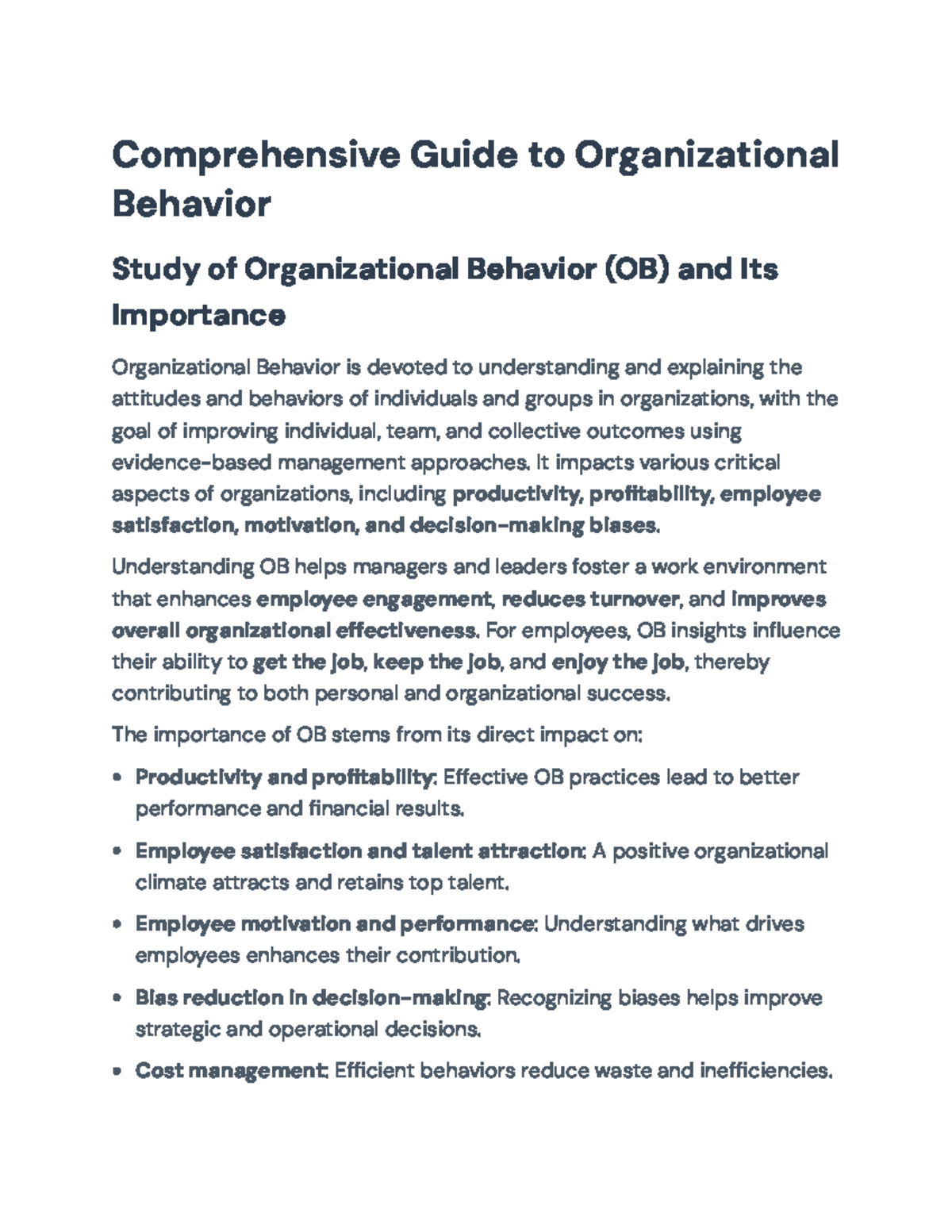 Comprehensive Overview of Organizational Behavior (OB) Concepts and ...