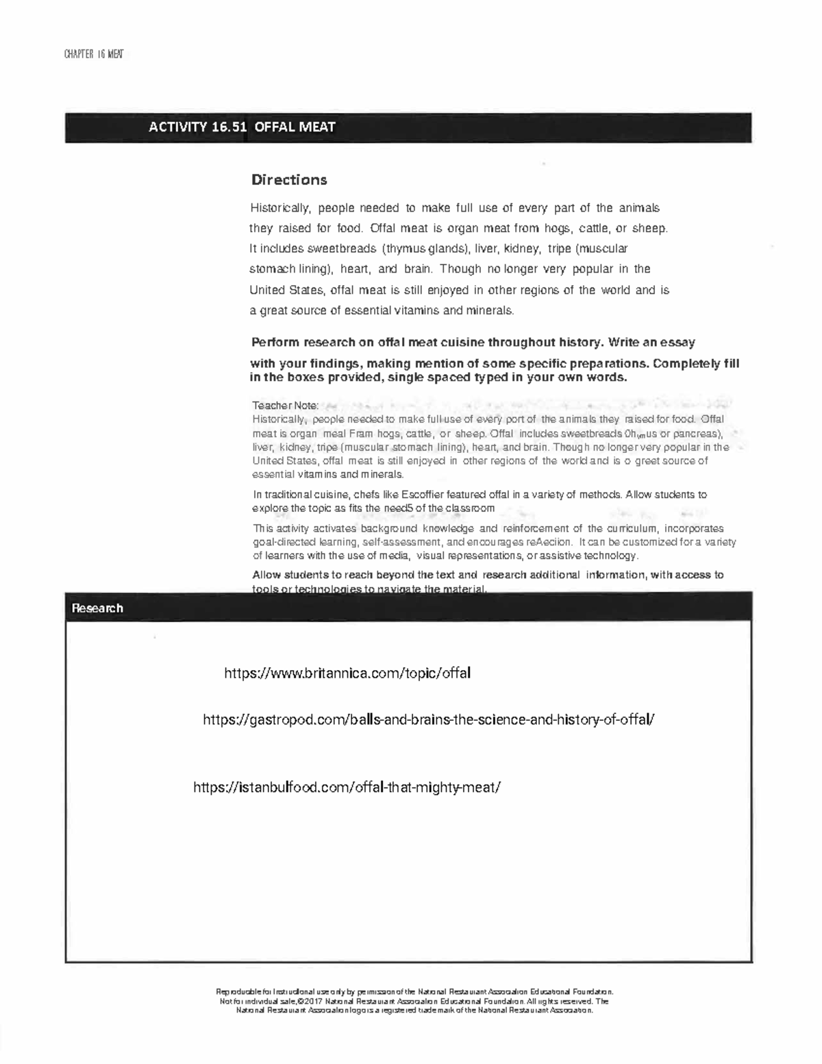 Marvelous Comer - Offal Assignment - PDF - CHAPTER 16 MEAT ACTIVITY 16 ...