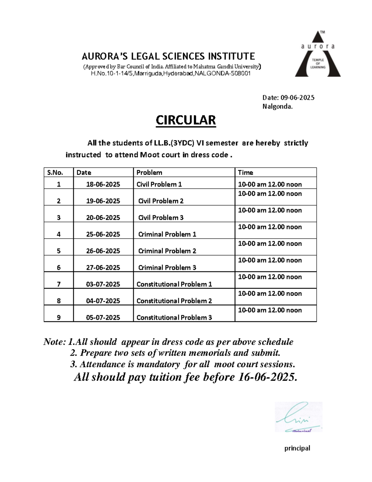 3YDC VI Sem Moot Court Circular: Dress Code & Schedule Instructions ...