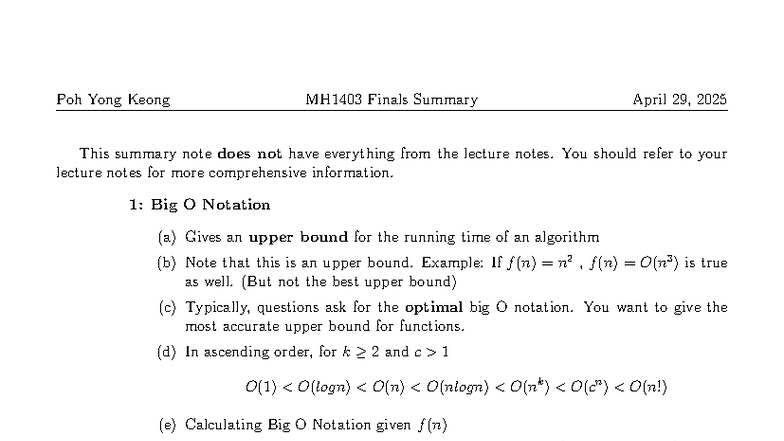 MH1403 Final Exam Summary Notes - April 29, 2025 - Studocu
