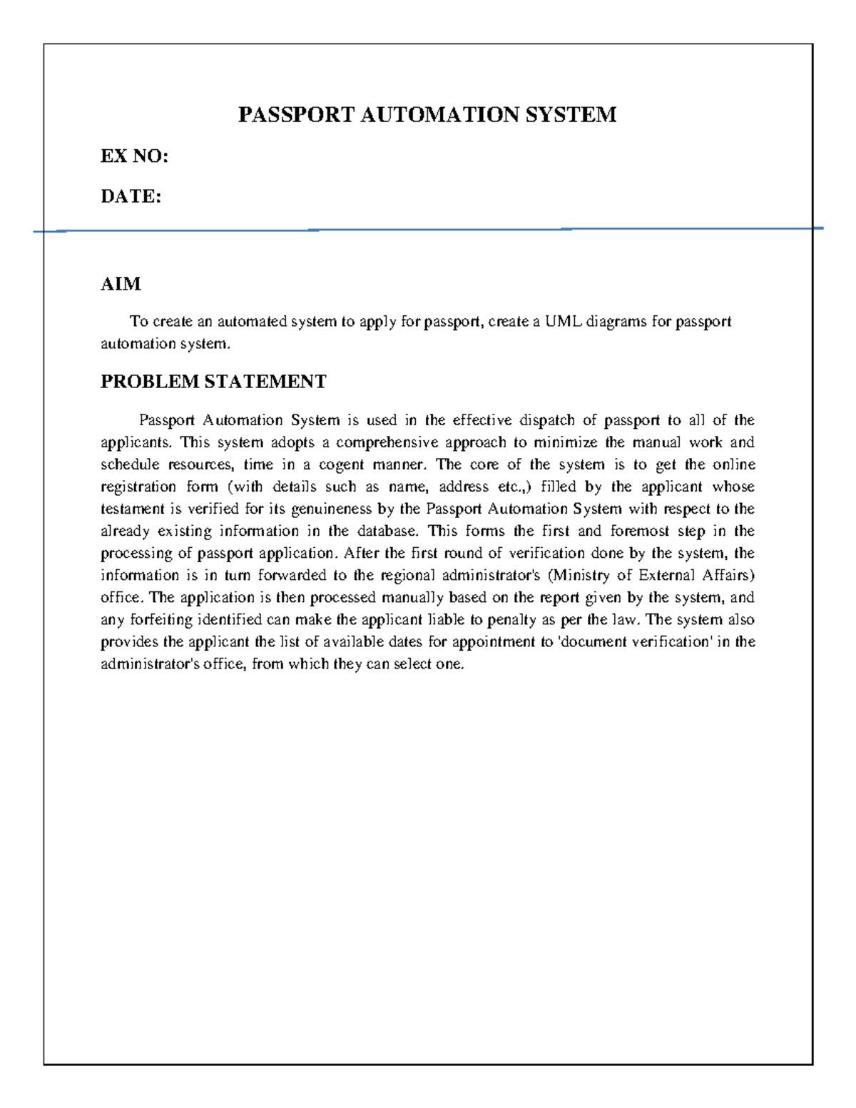Passport Automation System - UML Diagrams Overview - Studocu