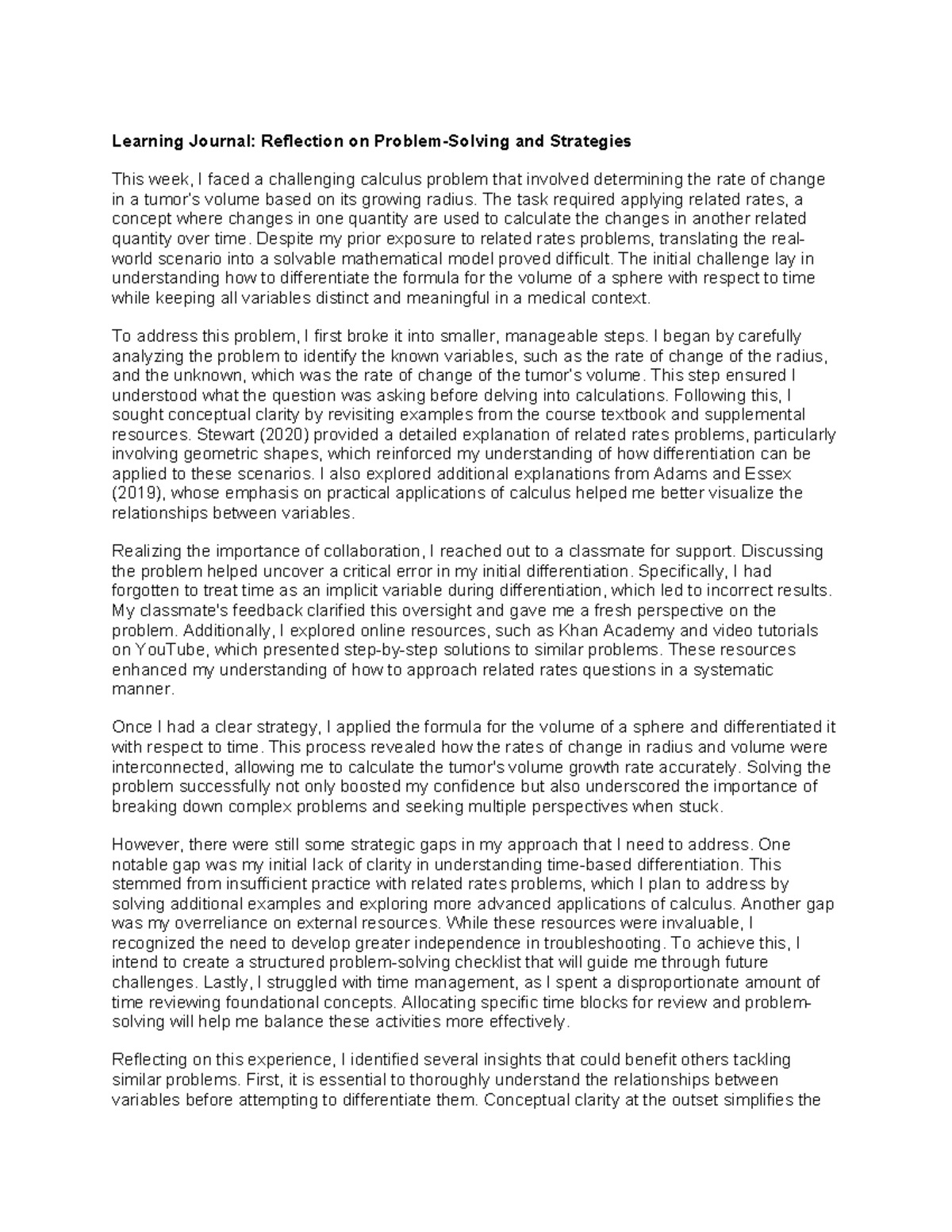 Learning Journal Reflection on Problem-Solving and Strategies - The ...