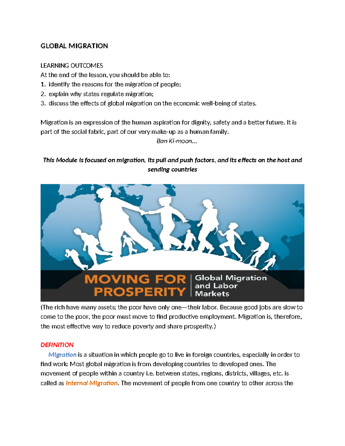 Week 14: Understanding Global Migration's Effects and Dynamics - Studocu