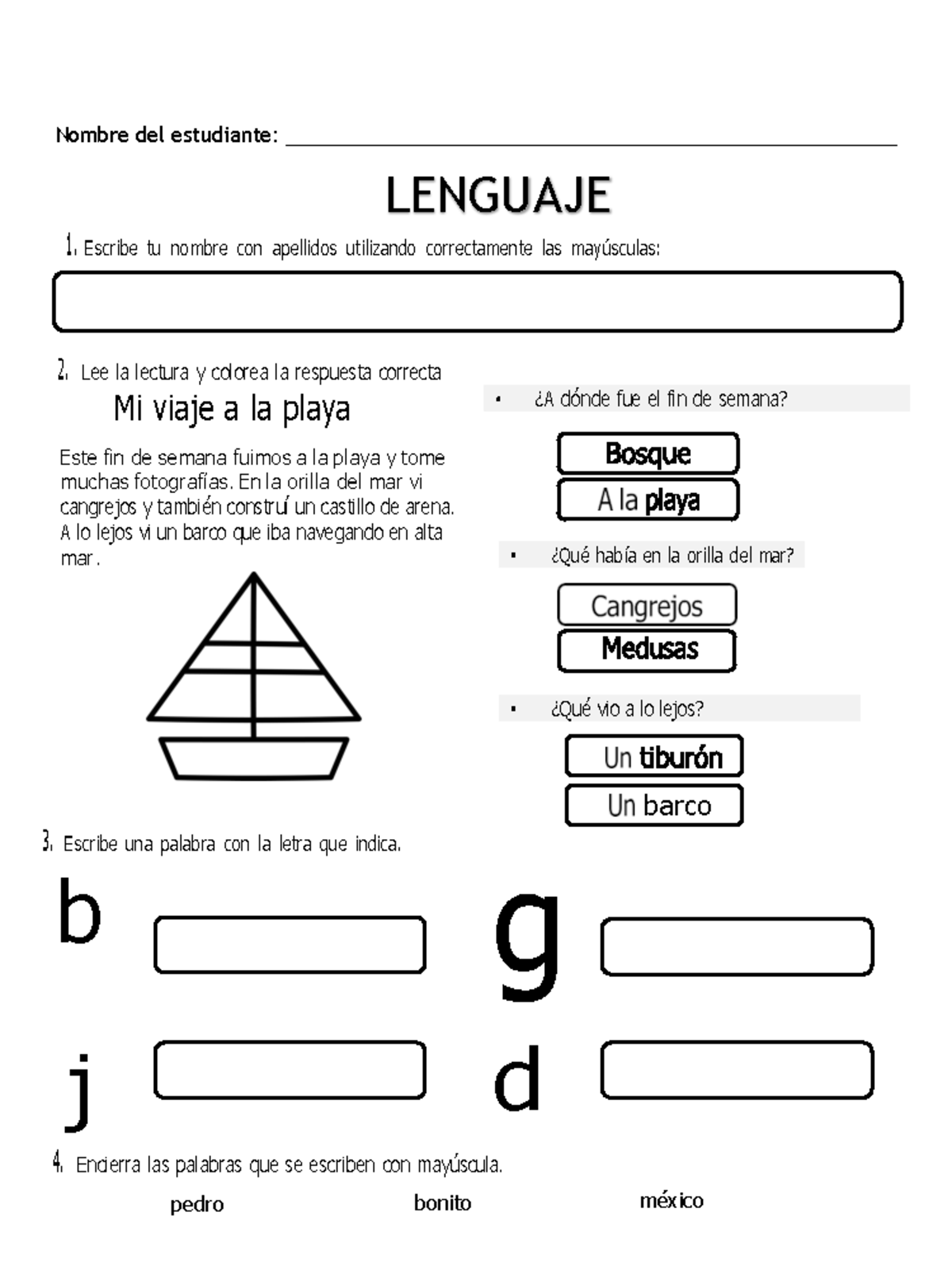 A. Examen - jhsis - LENGUAJE barco ####### Nombre del estudiante: 1 ...