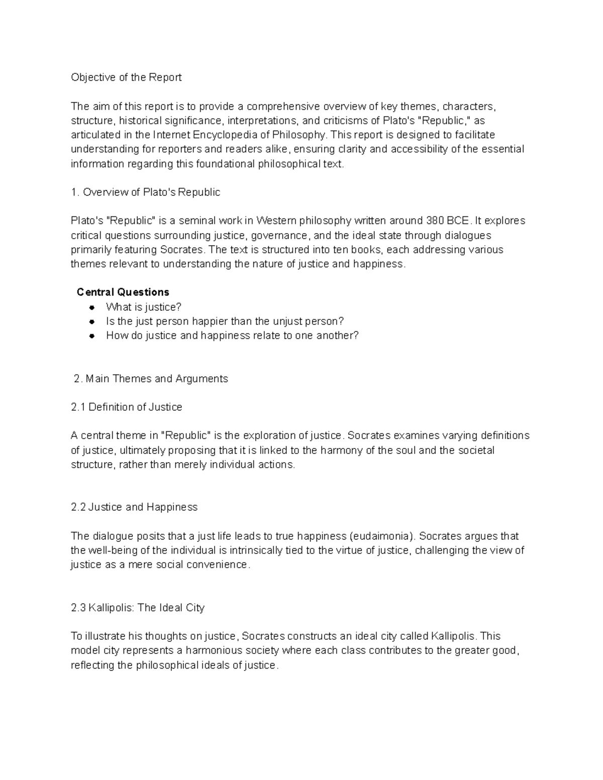 Worldlit group report script - Objective of the Report The aim of this ...