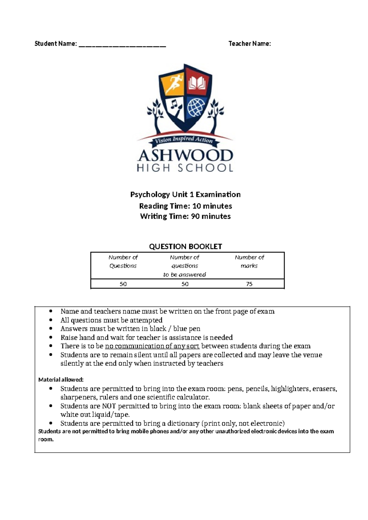 Practice Exam 1: Unit 1 Psychology (PSY 2024) - Studocu