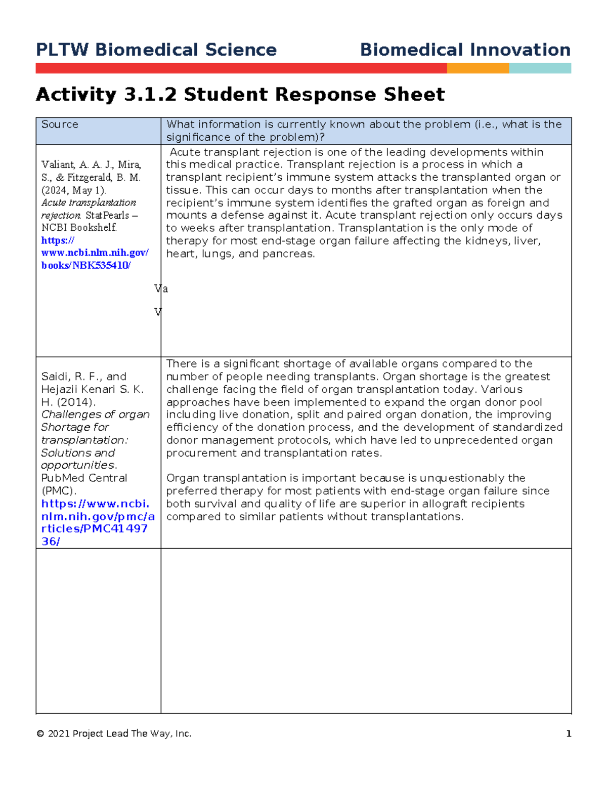 BI 312 SRS Student Response Sheet - Activity 3.1 Student Response Sheet ...