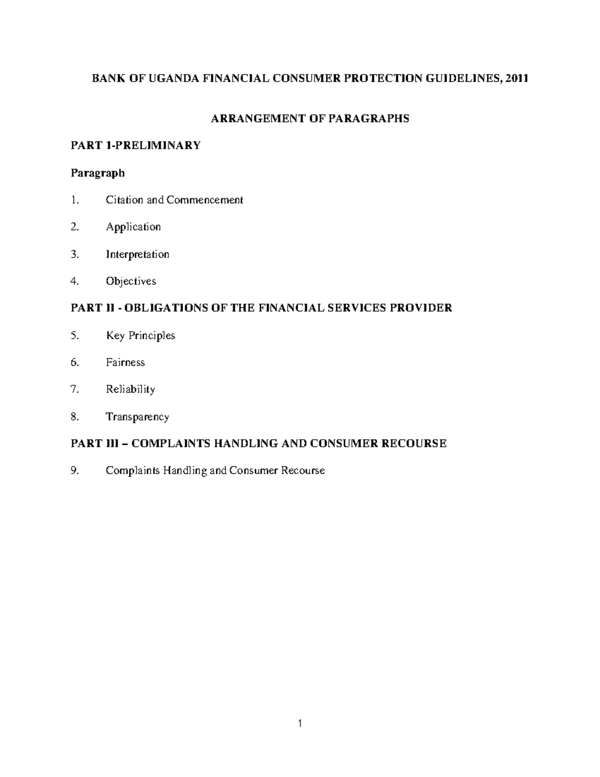 BANK OF UGANDA CONSUMER PROTECTION GUIDELINES, 2011 - Studocu