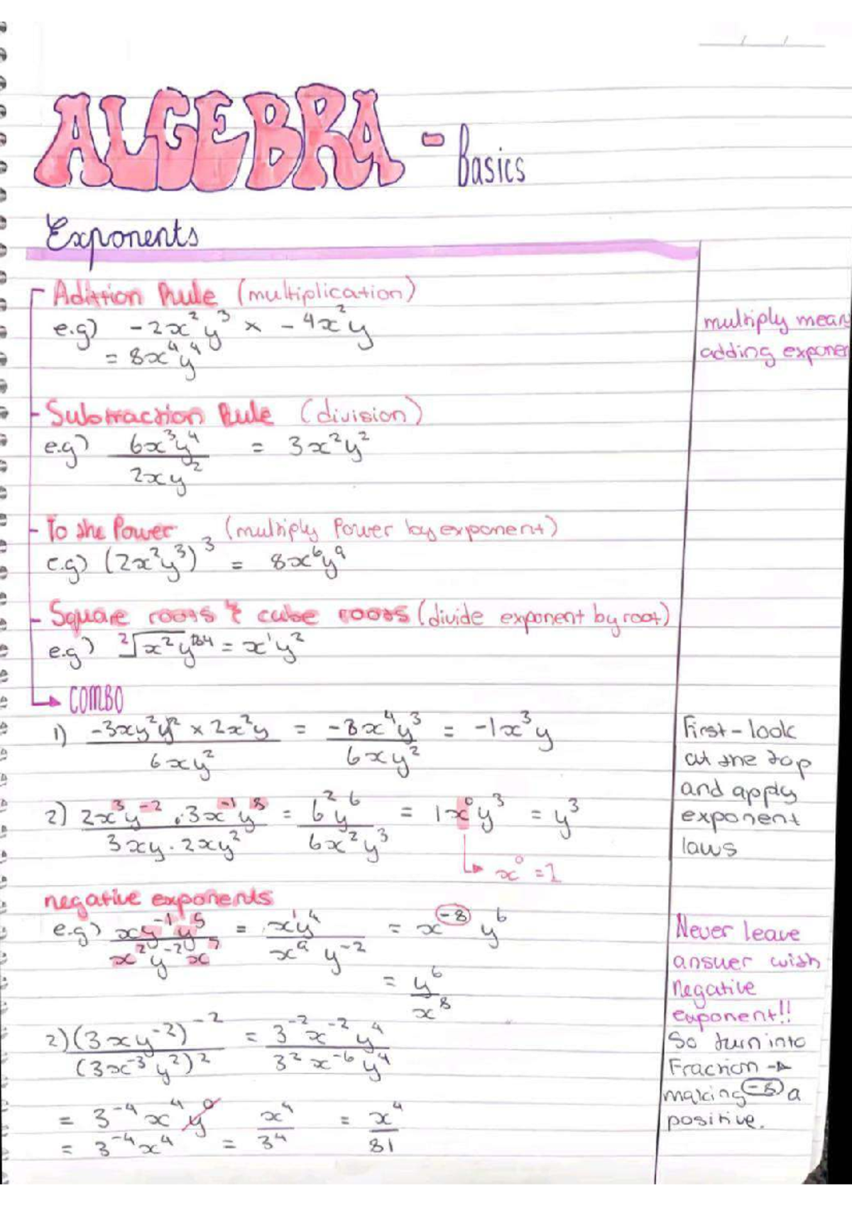 ALGEBRA 1 Basics: Exponents and Rules of Operations - Studocu