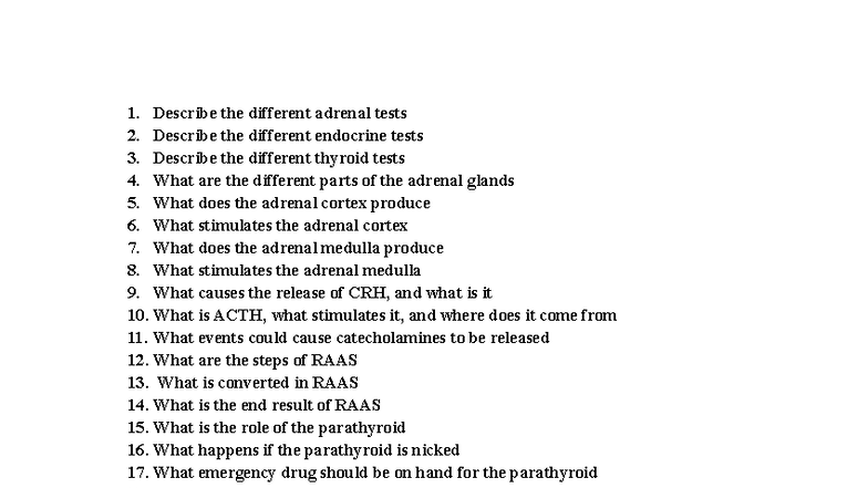 Adrenal & Endocrine Tests Overview: Key Concepts & Functions - Studocu