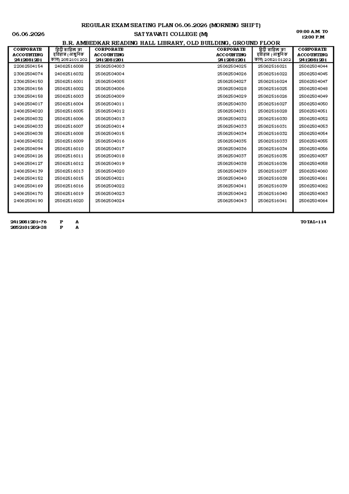 REGULAR EXAM SEATING PLAN - CORPORATE ACCOUNTING 2412081201 & OTHERS ...