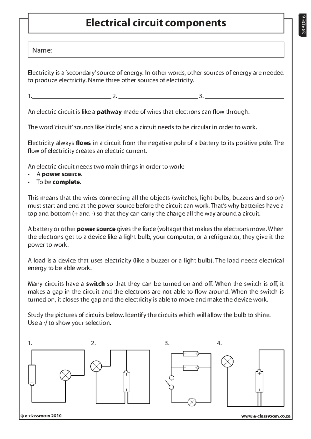 GRADE 6 Electricity: Understanding Circuit Components and Flow - Studocu