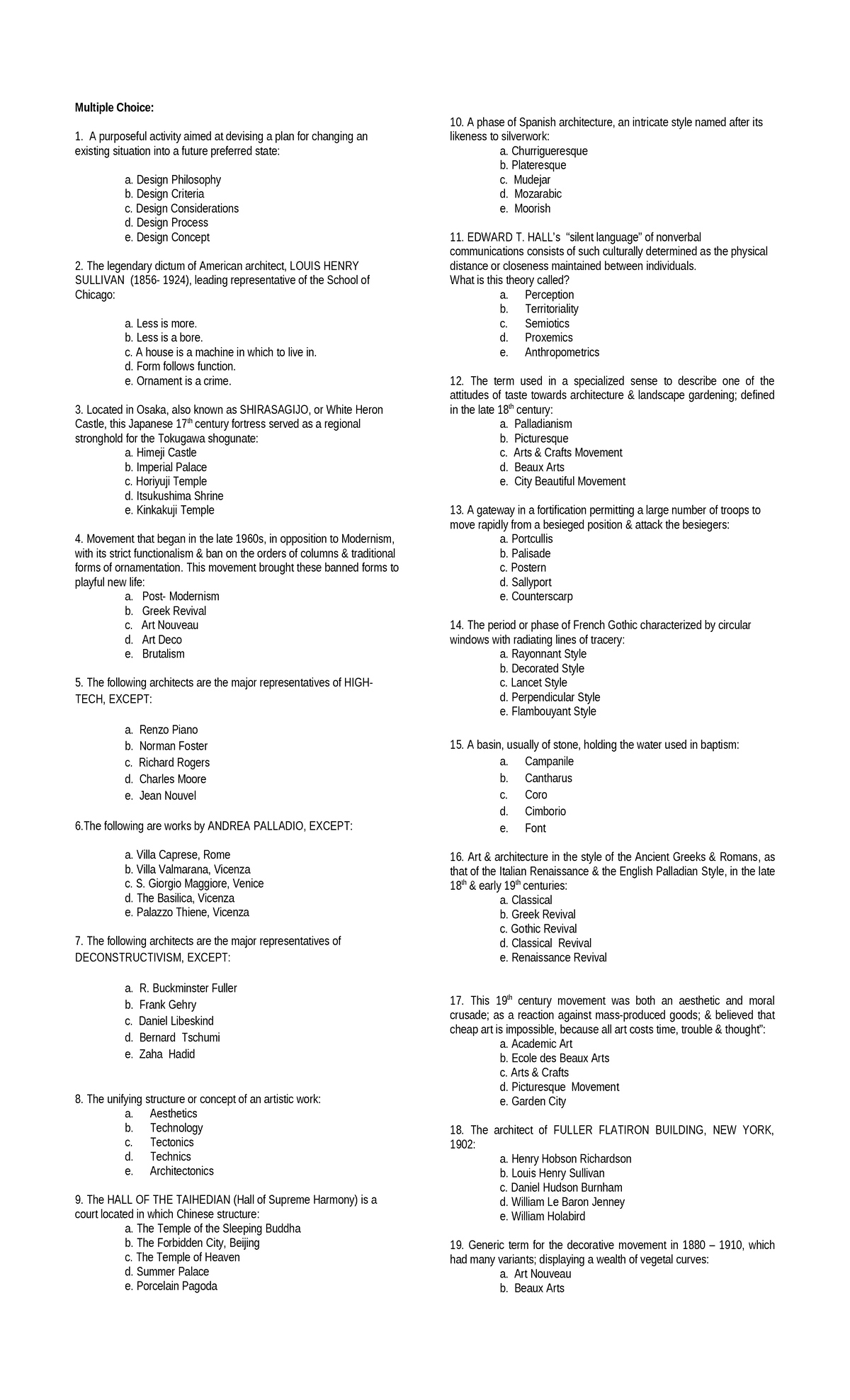 HOA&TOA - Sample Exam: Architecture Concepts & Terminology - Studocu