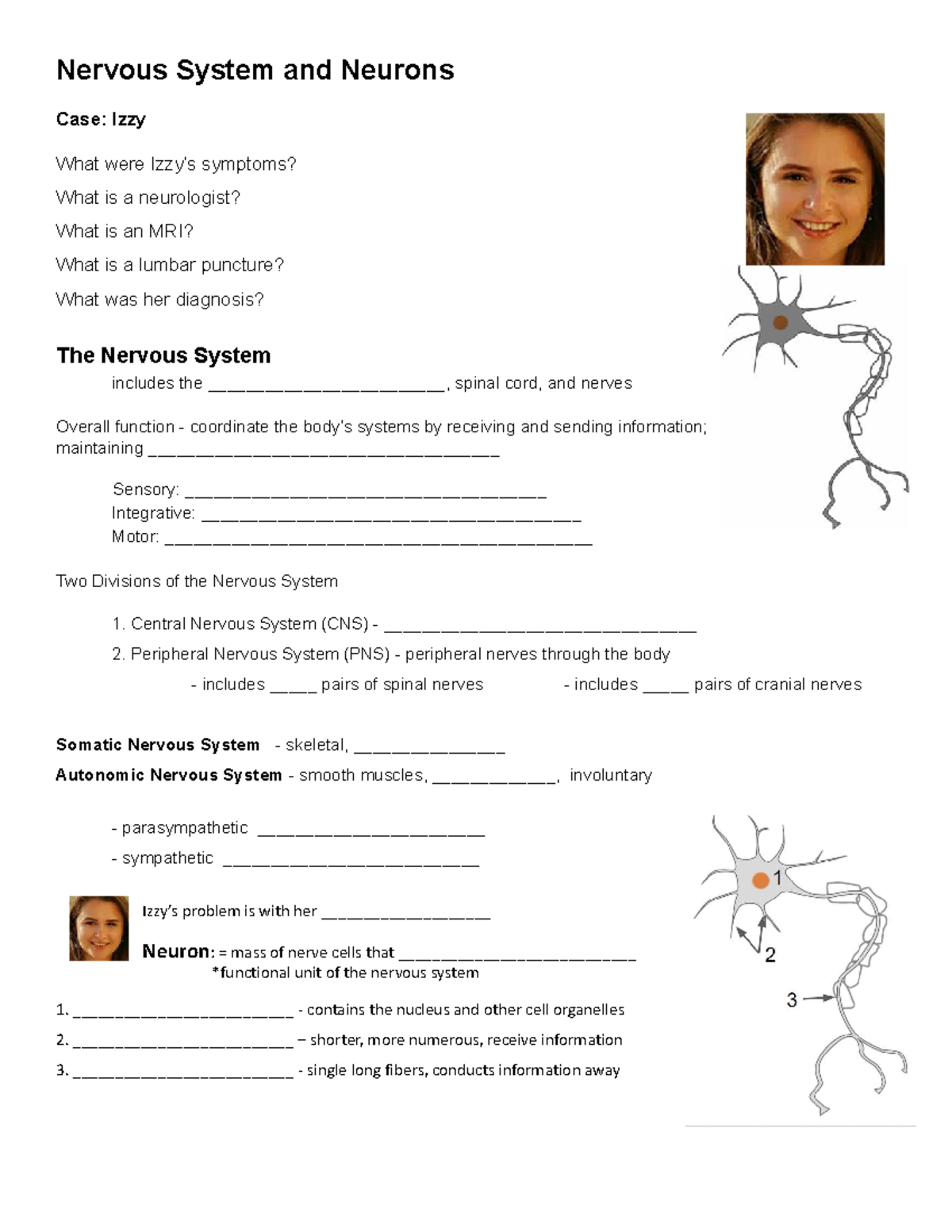 Nervous System & Neurons Case Study: Izzy's Diagnosis & Symptoms - Studocu