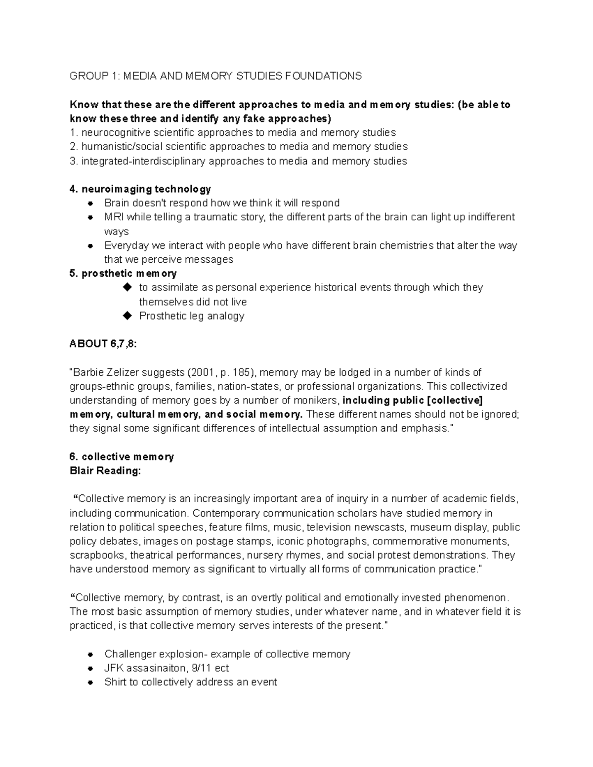 Final Exam Review: Media and Memory Studies Overview - GROUP 1: MEDIA ...