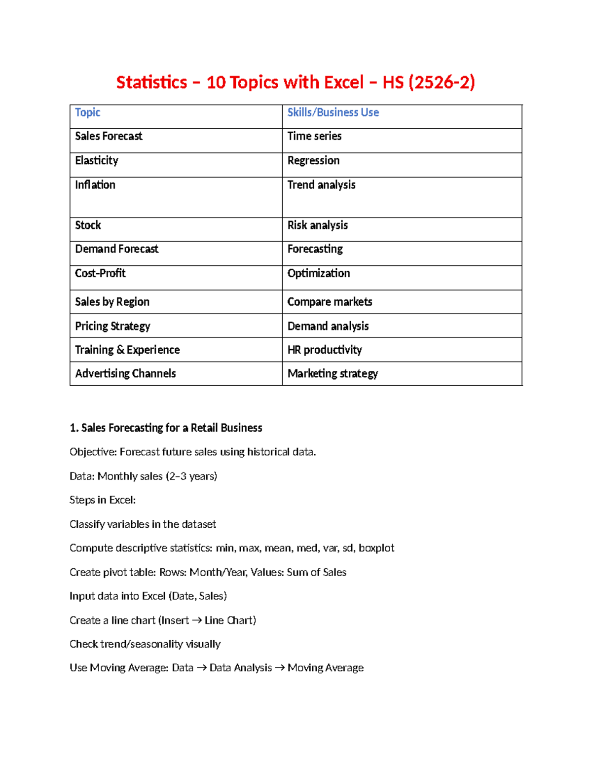 Statistics 10 Topics Groupwork: Sales Forecasting & Analysis Techniques ...