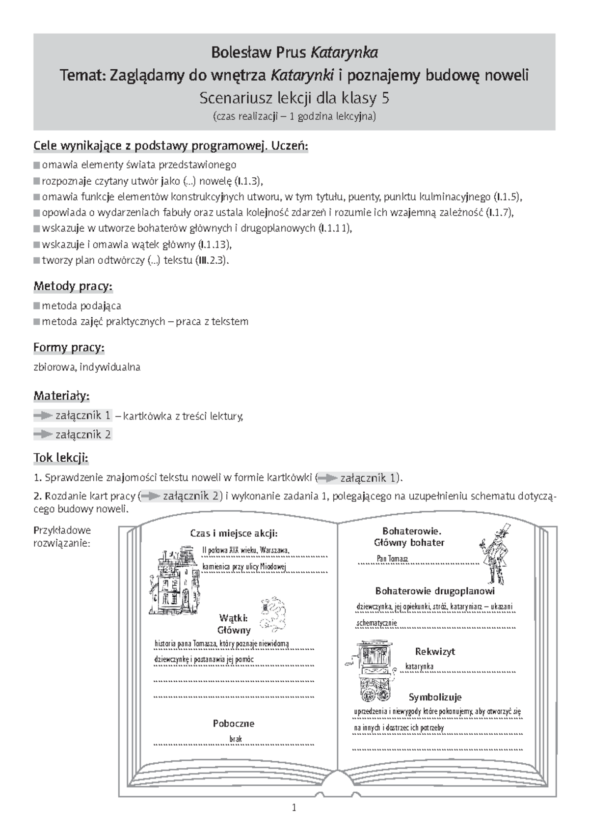 Scenariusz lekcji: Katarynka Bolesława Prusa dla klasy 5 - Studocu