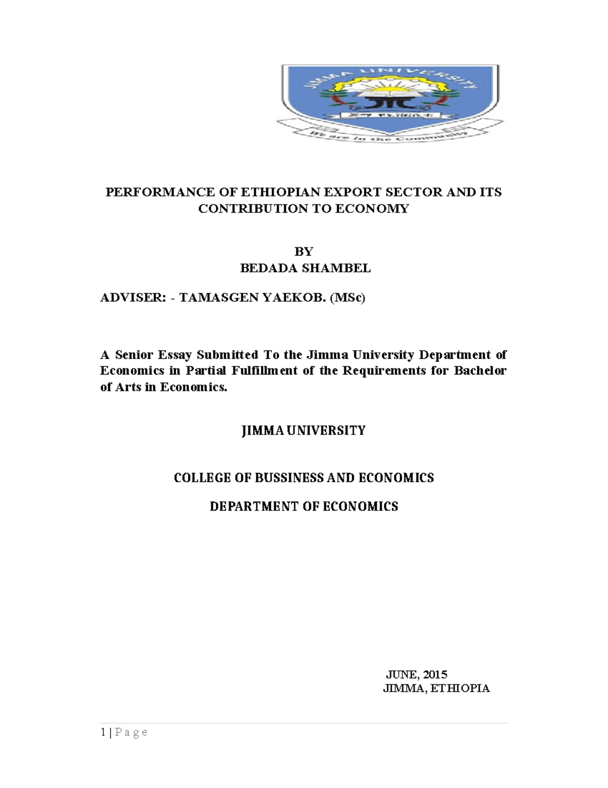 ECO 401: Ethiopian Export Sector Performance & Economic Impact Essay ...