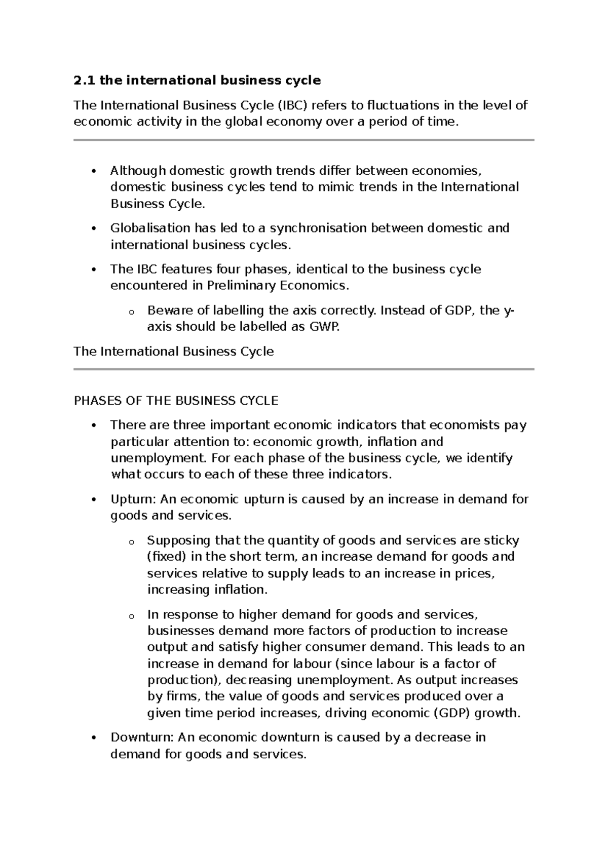 2.1 International Business Cycle: Phases and Economic Indicators - Studocu
