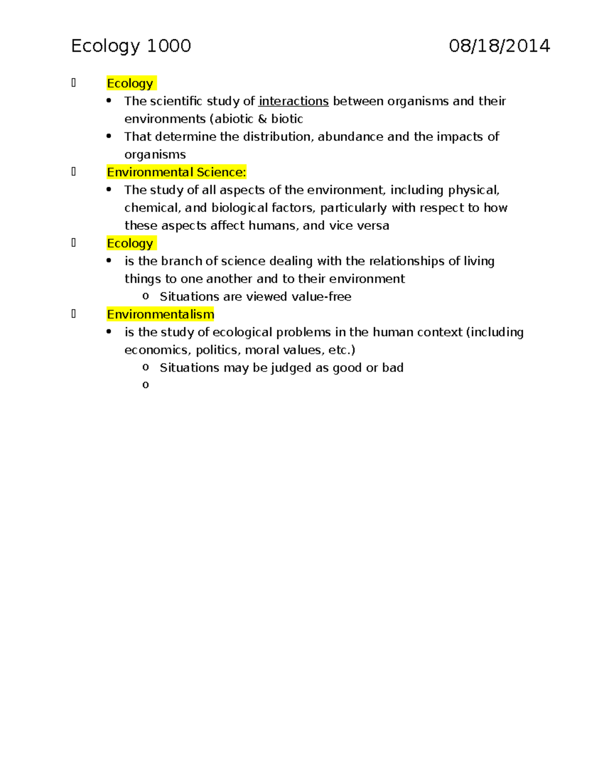 ECOL Test 1 Notes: Understanding Ecology and Population Dynamics - Studocu