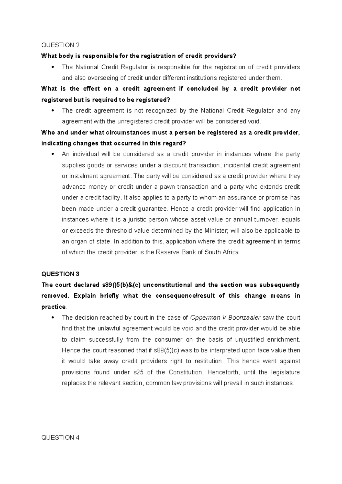Credit Law: Key Questions and Answers for Exam Preparation - Studocu