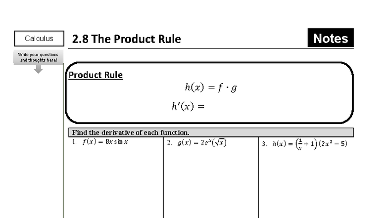 Calculus 2 Notes: Understanding the Product Rule - Studocu