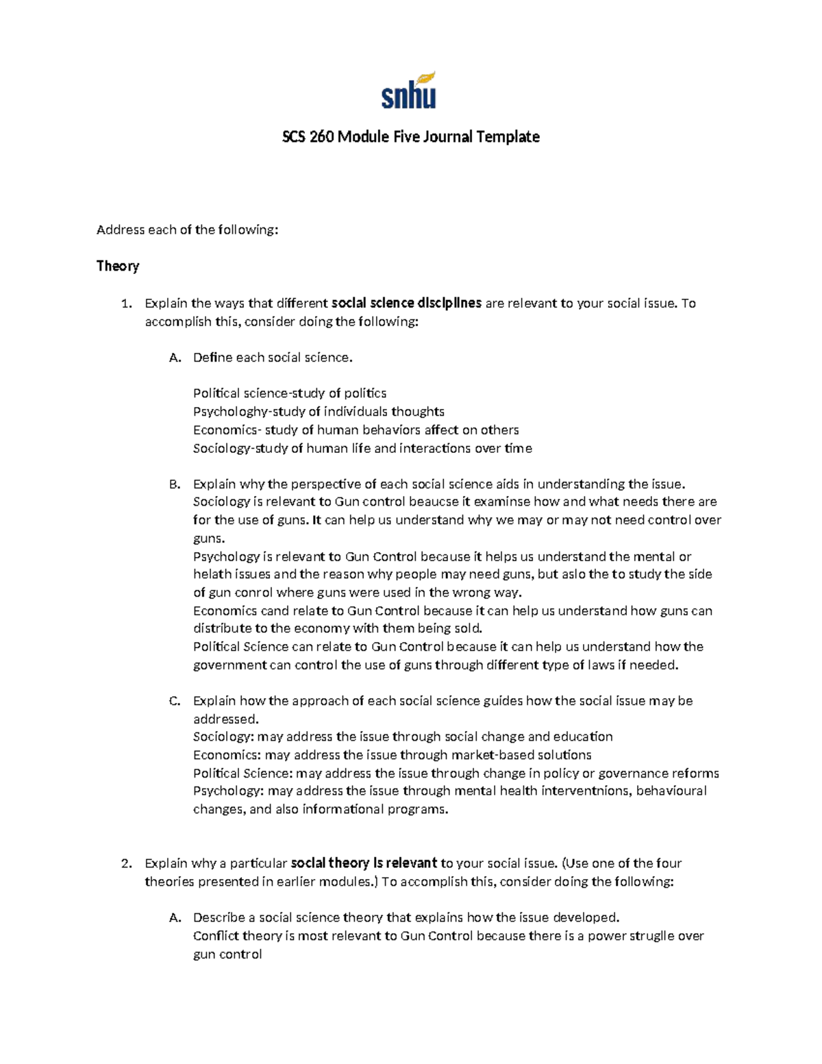SCS 260 Module 5 Journal: Social Sciences & Gun Control Analysis - Studocu