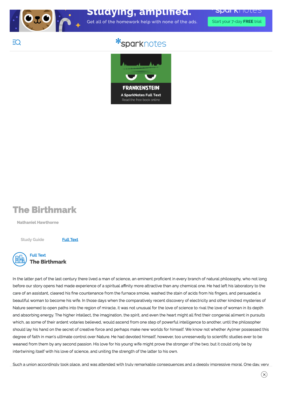 The Birthmark Full Text - The Birthmark Nathaniel Hawthorne Full Text ...