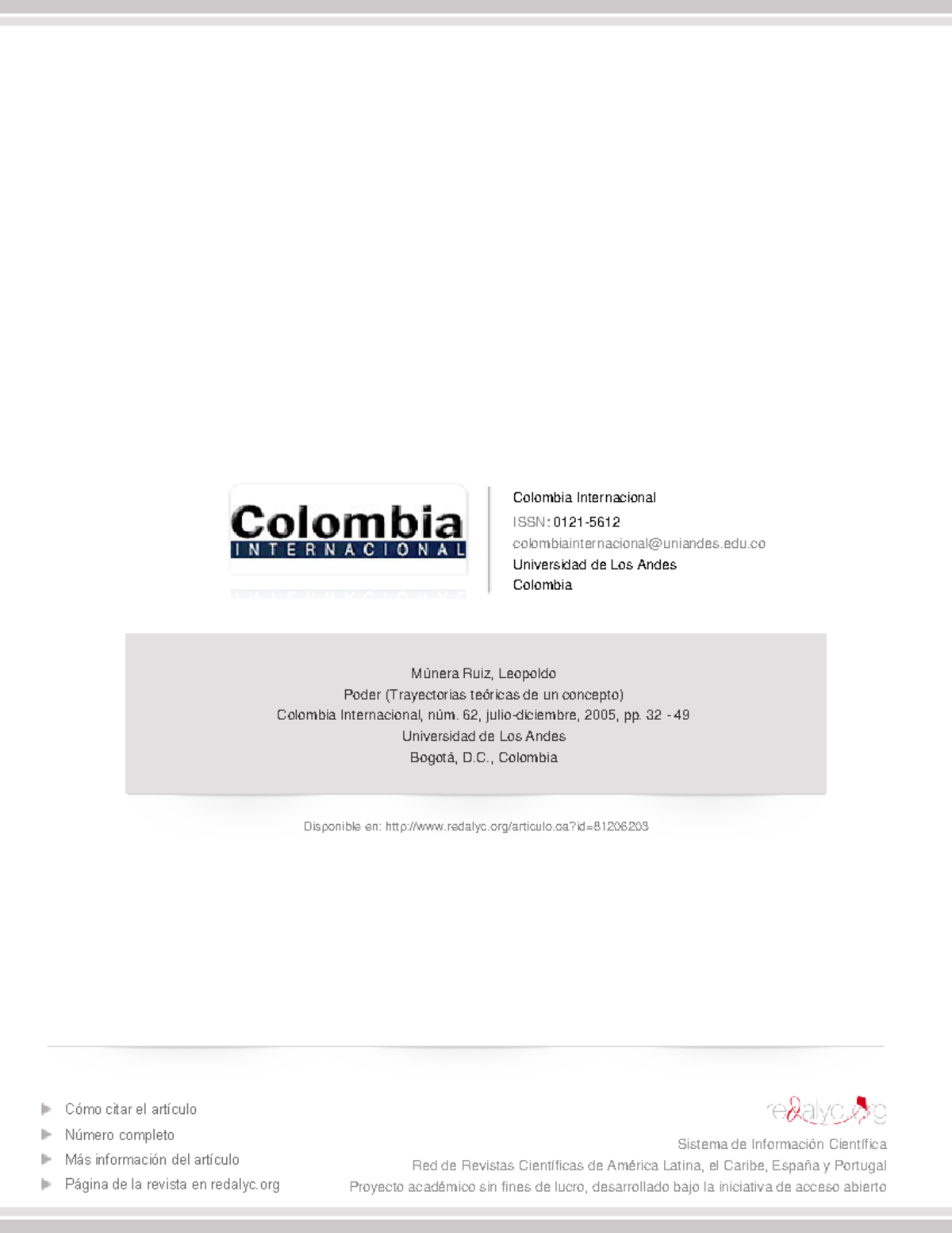 Poder Trayectorias teóricas de un concepto - Colombia Internacional ISSN: 0121- - Studocu