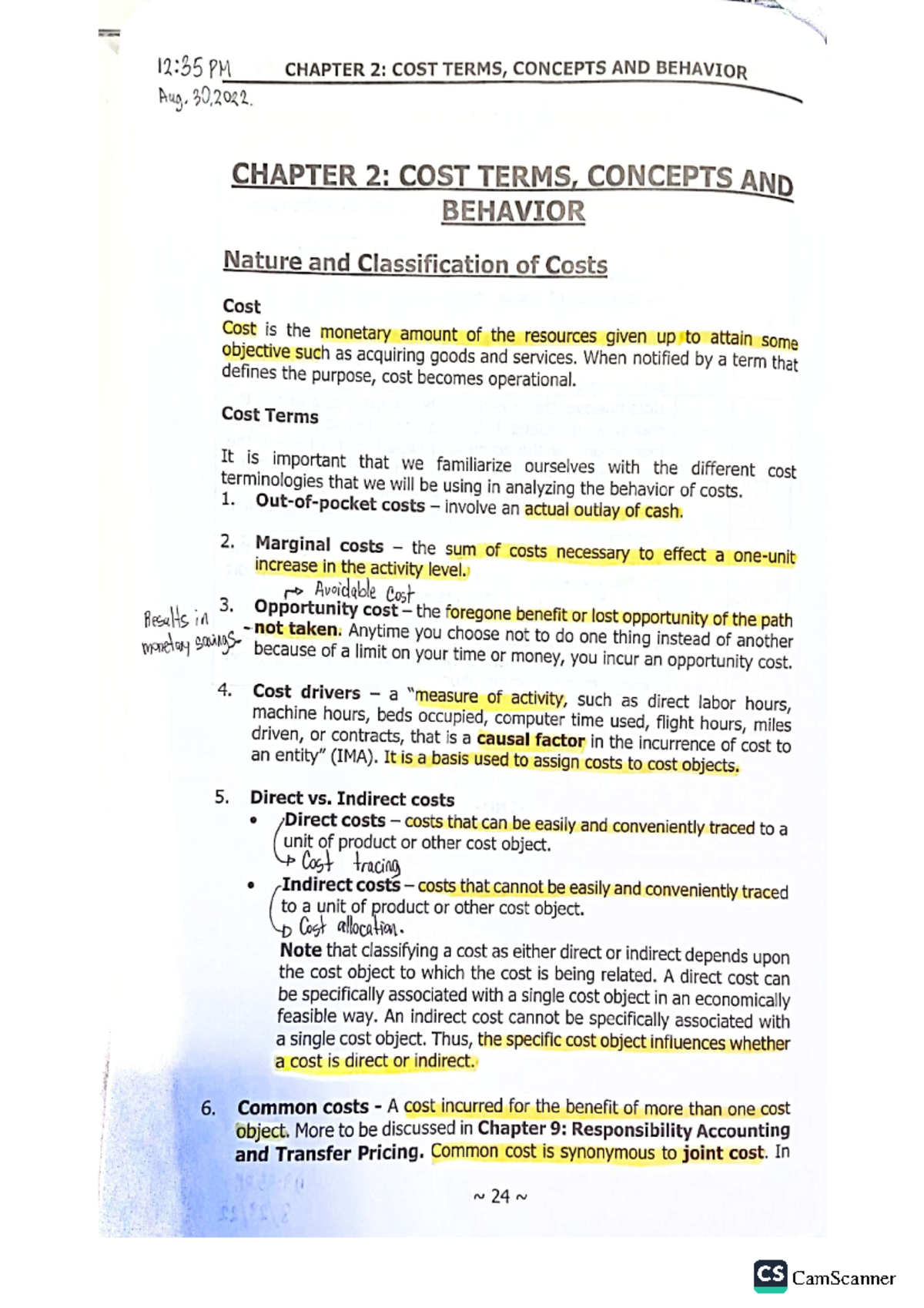 Chapter 2 Cost Terms, Concepts and Behavior - BS accountancy - Studocu