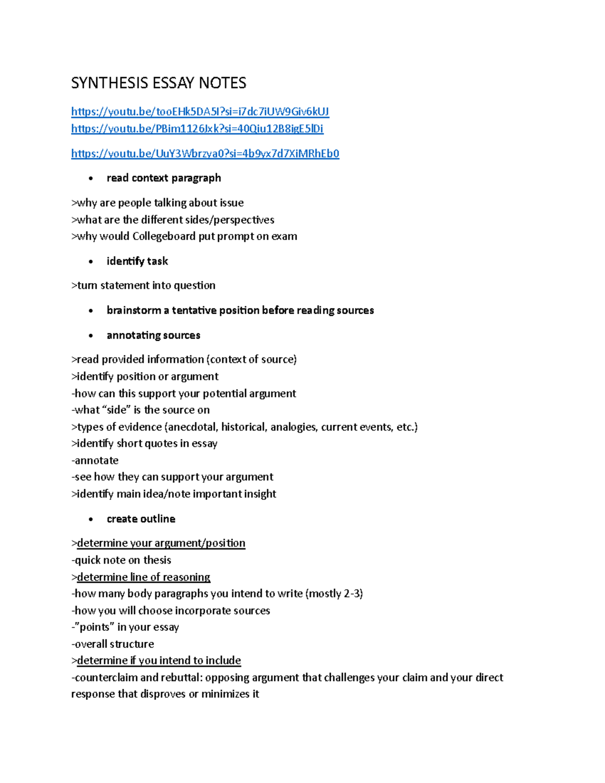 Synthesis Essay Notes for AP Lang Students - Studocu