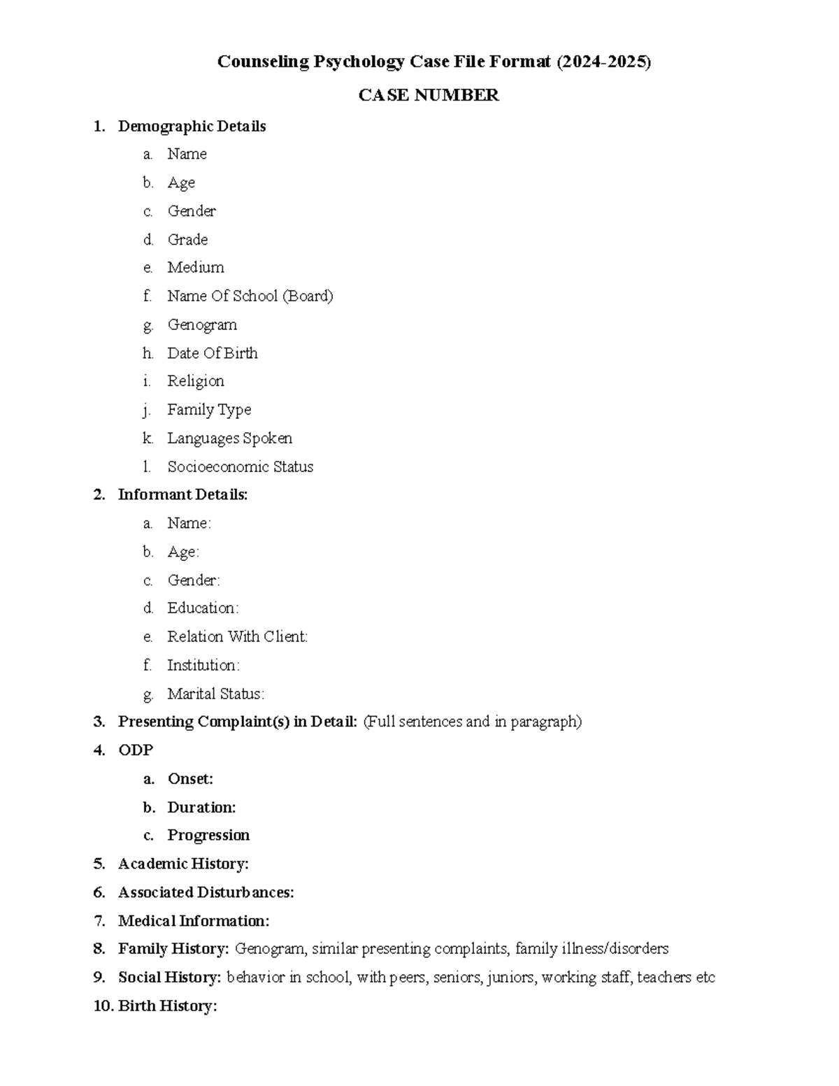 Counseling Psychology Case File Format - Case Report 1 - Studocu