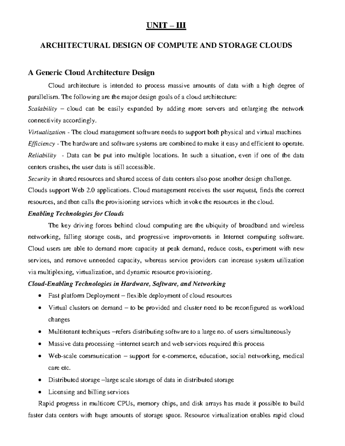 Architectural Design - Cloud Architecture & Challenges (UNIT III) - Studocu