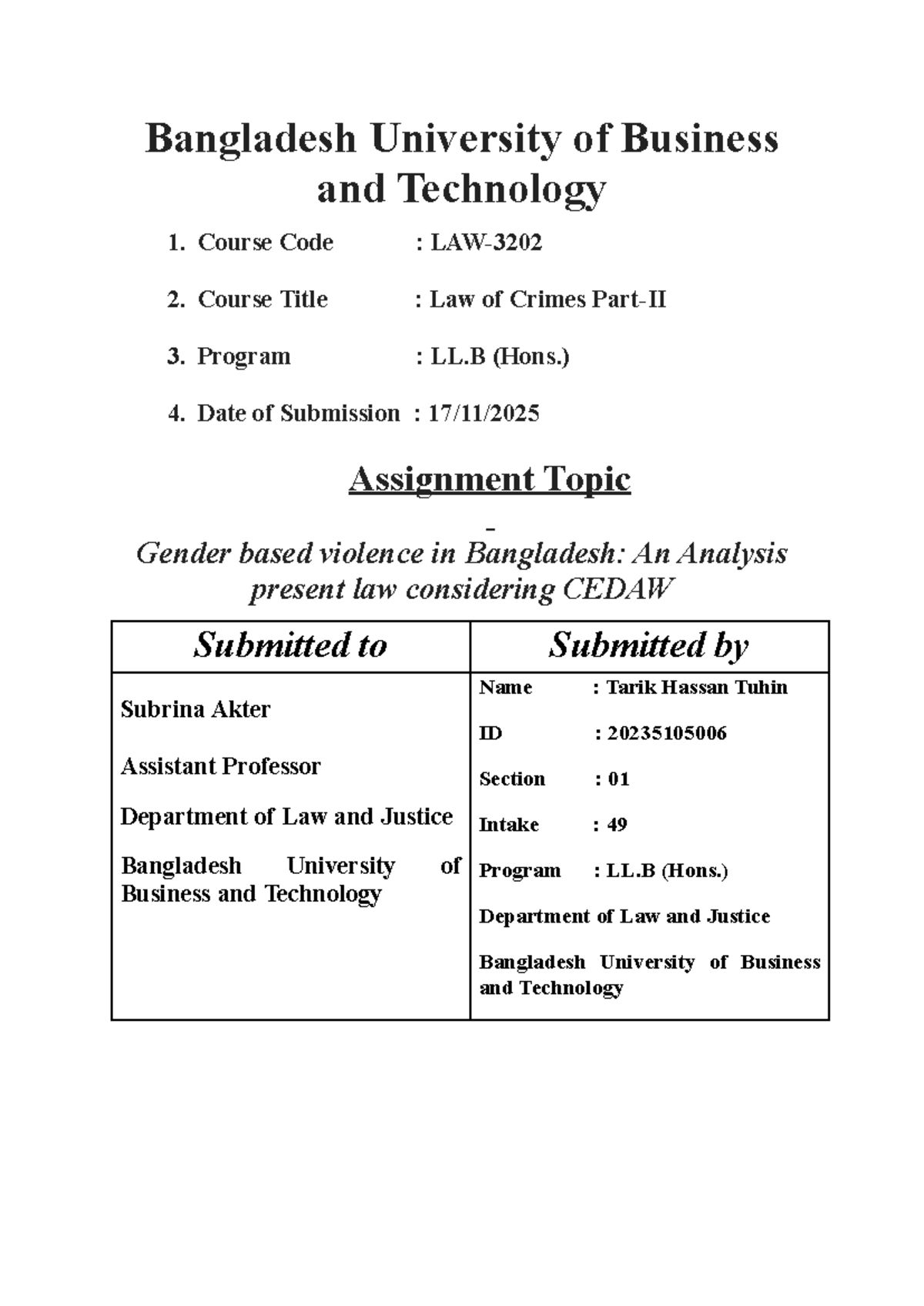 Cover PAGE - not - Bangladesh University of Business and Technology 1 ...
