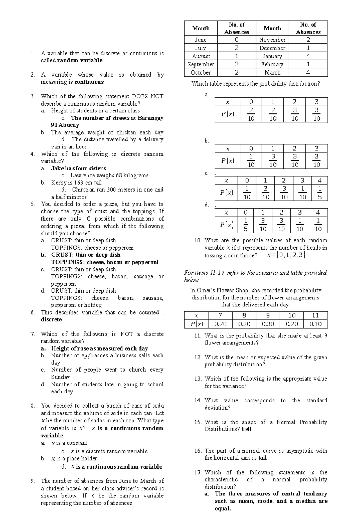 Revisit some notes in stat - 1. A variable that can be discrete or ...