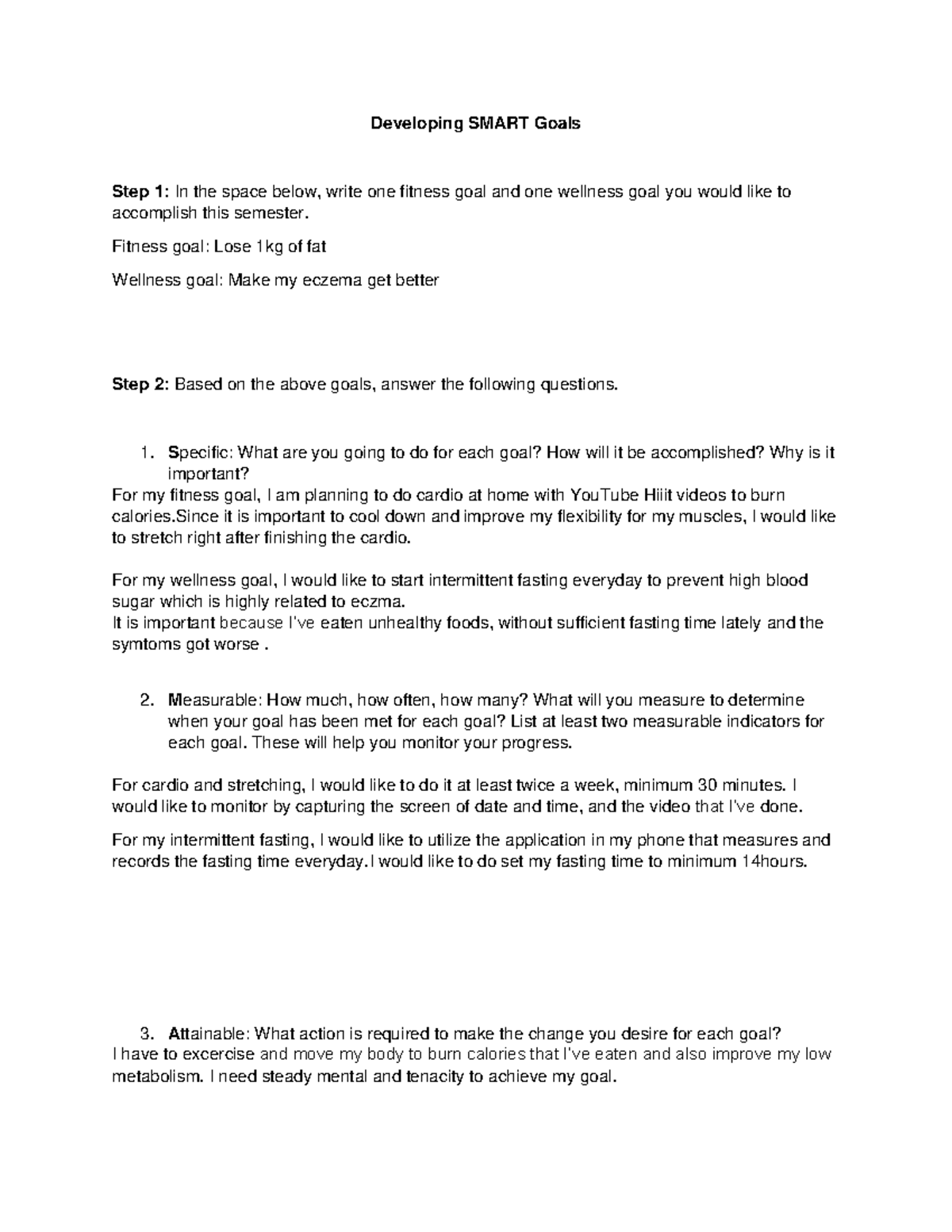 SMART Goals for Fitness & Wellness: A Semester Plan - Studocu