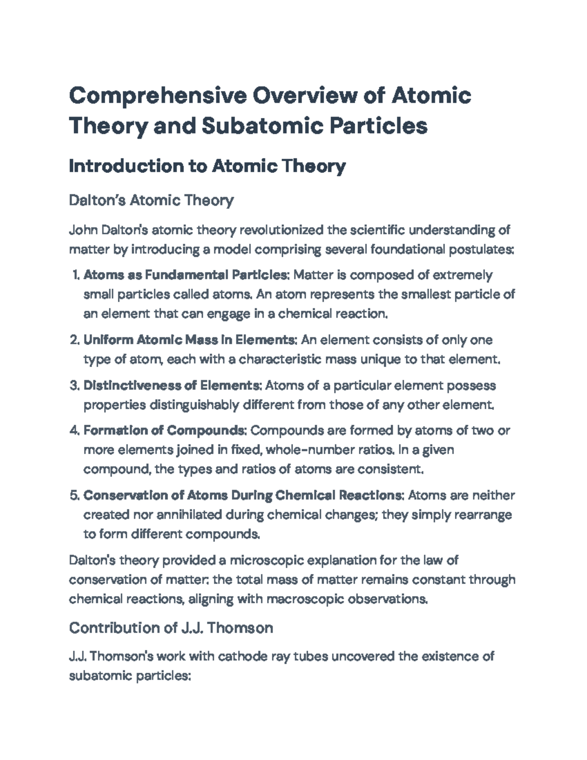 Comprehensive Overview of Atomic Theory and Subatomic Particles ...