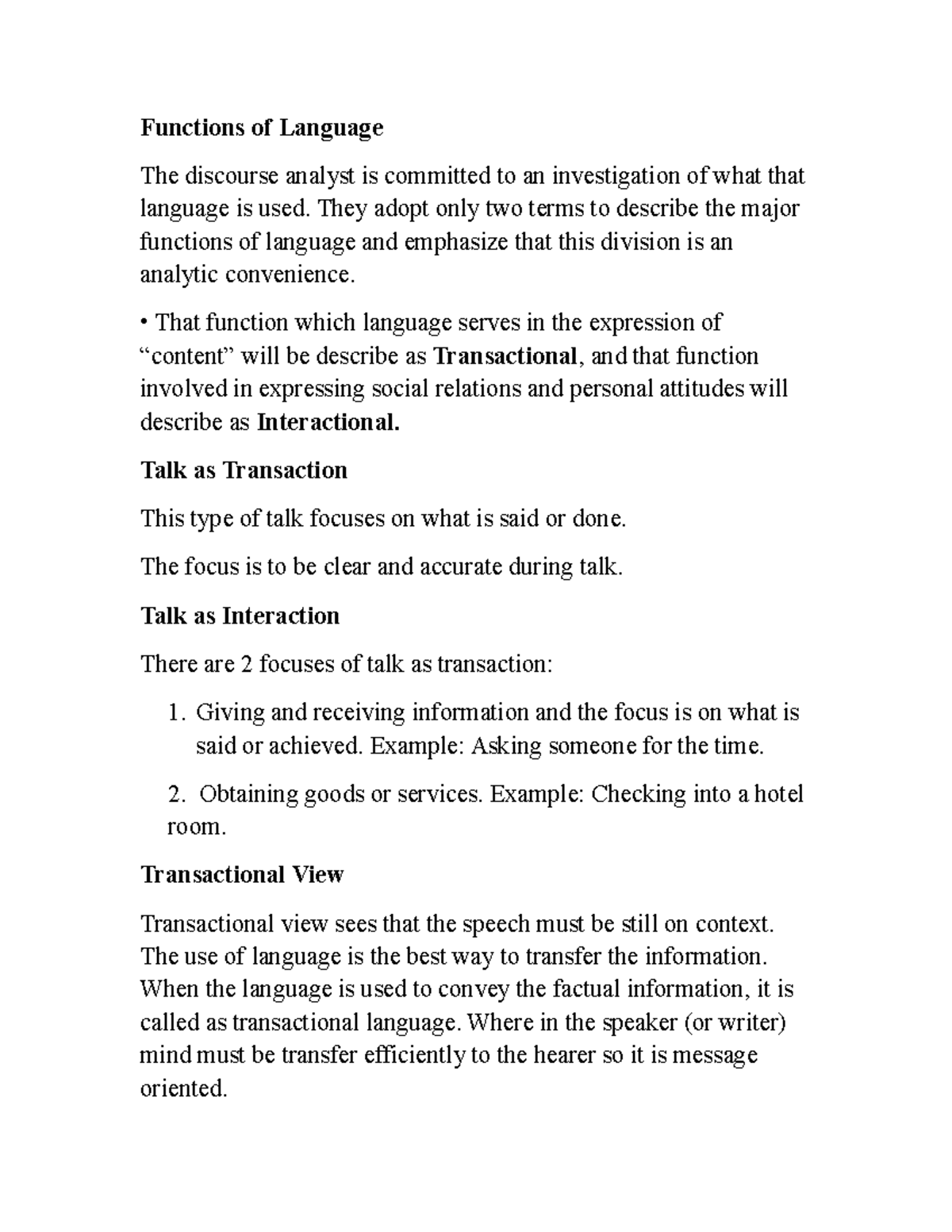 Functions of Language - LINGUISTICS: Transactional vs Interactional ...